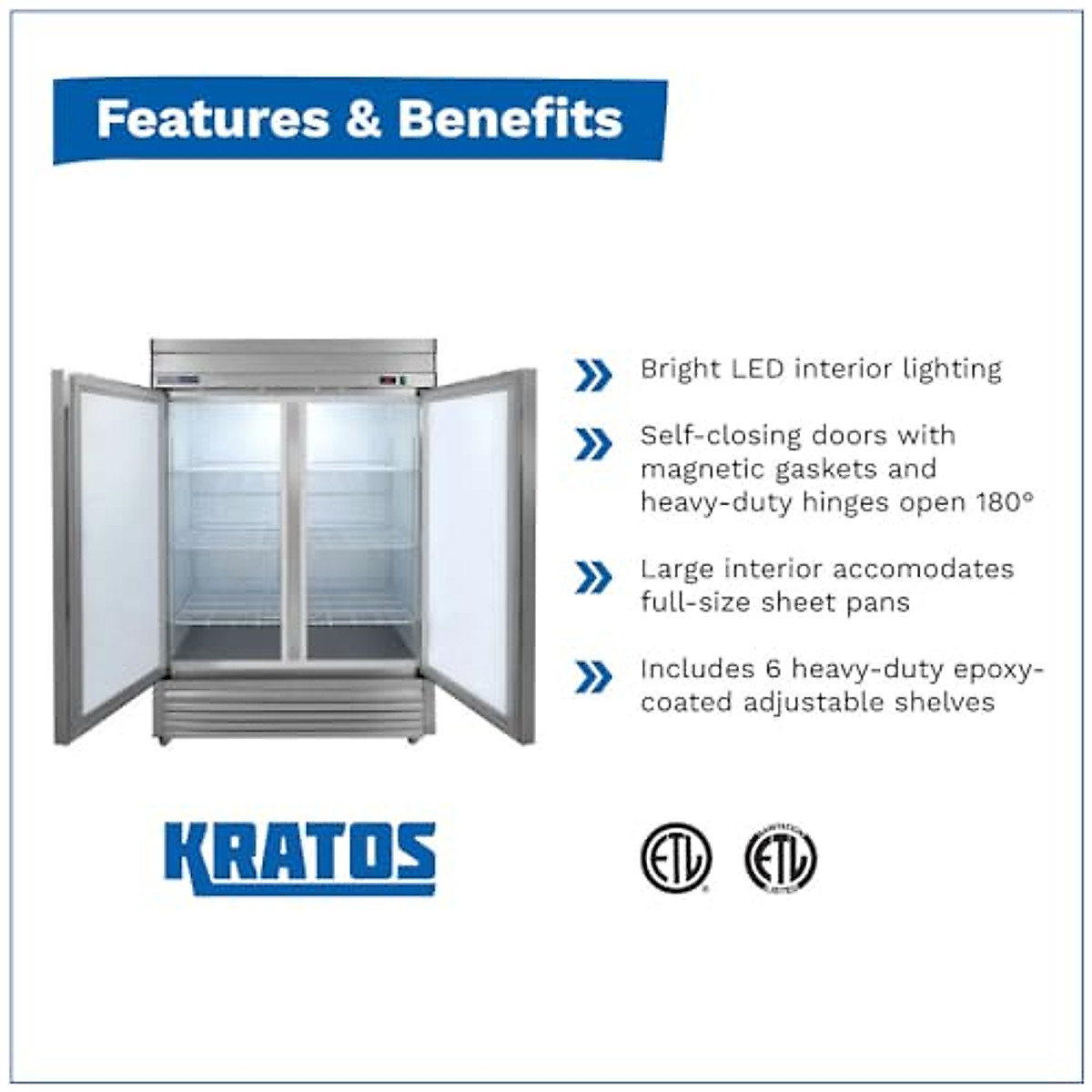 Kratos Refrigeration 69K-773 Commercial 2 Door Reach-in Refrigerator, 49 Cu. Ft., 54" wide