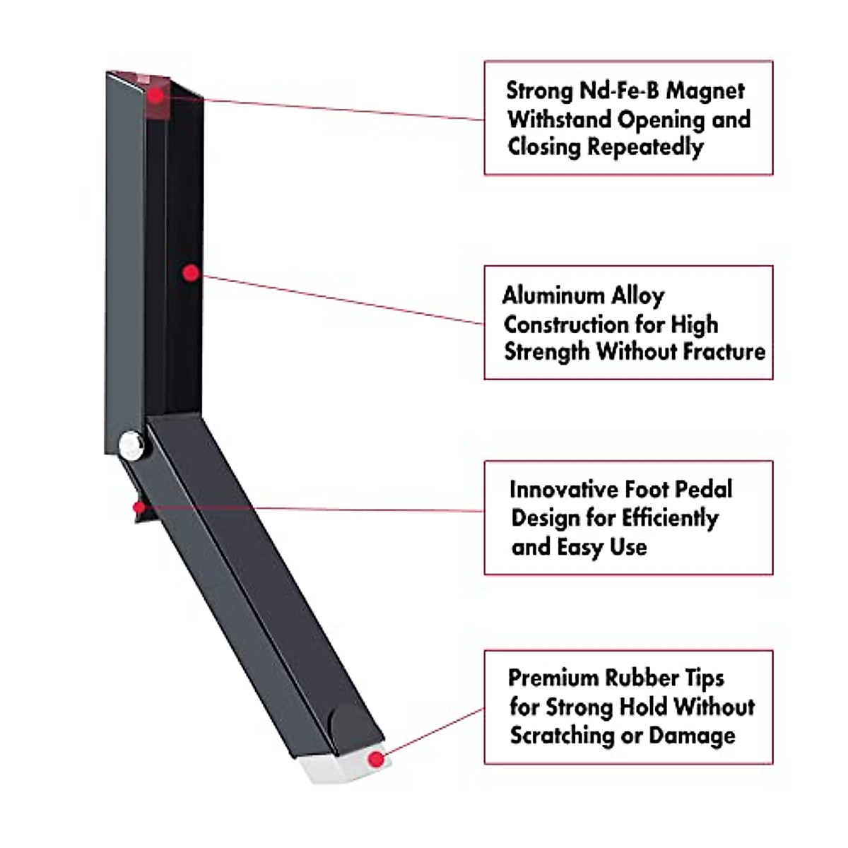 No Drilling Door Stoppers, Easy Pedal Kick Down Door Stop, Self Adhesive Metal Doorstop, Flip by Foot, Hinge Door Handle Protector (Black x 1 Pack)