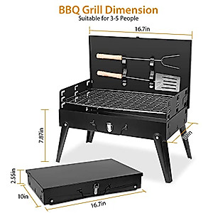 KOCASO Portable Charcoal Grill, Outdoor Small BBQ Grill with Barbecue Accessories, Folding Camping Grill for Outdoor Cooking Travel Patio Picnic Park Beach Hiking, Height Adjustable for 3 to 5 People