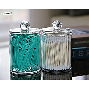 Qtip Holder Storage Organizer Set, 4 Pcs Clear Plastic Apothecary Jar with Lid, Bathroom Organizer Canister for Cotton Ball, Cotton Swab, Cotton Round Pads, Floss, Bath Bombs, Spa Salts, Powder Puffs