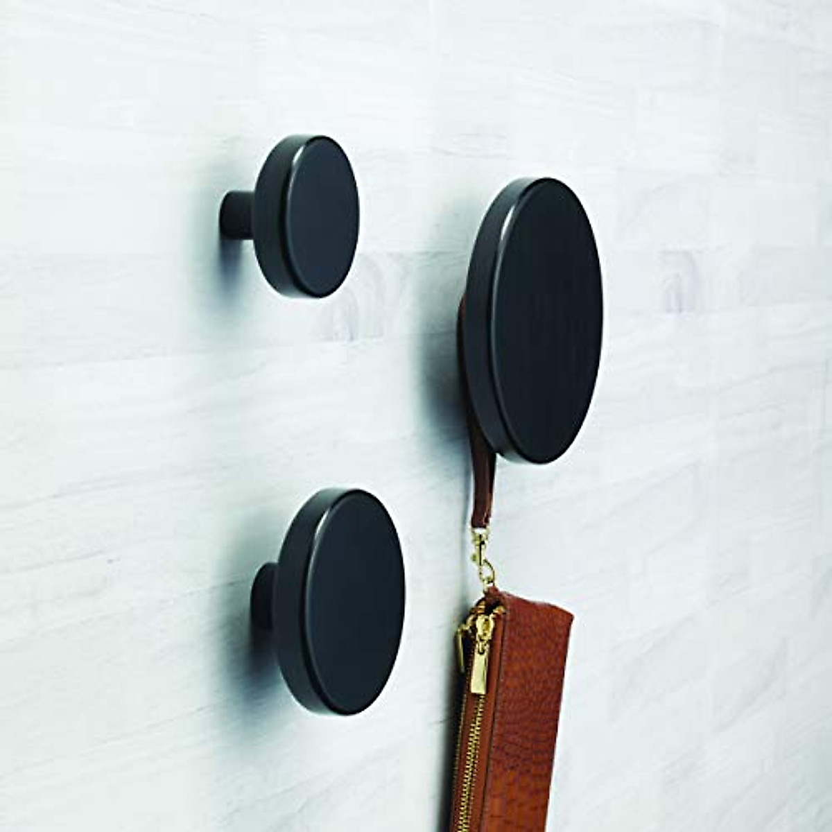 MELANNCO Round MDF Wall Hook, Set of 3, Black