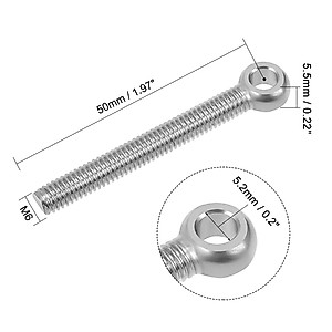 uxcell M6 x 50mm Machinery Shoulder Swing Lifting Eye Bolt 304 Stainless Steel Metric Thread 2pcs