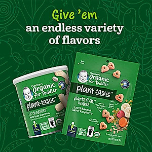 Gerber Organic Baby Food, Toddler, Plant-tastic, plantsYum Hearts, Lentil Banana Carrot Raspberry, 1.48 oz, Pack of 4