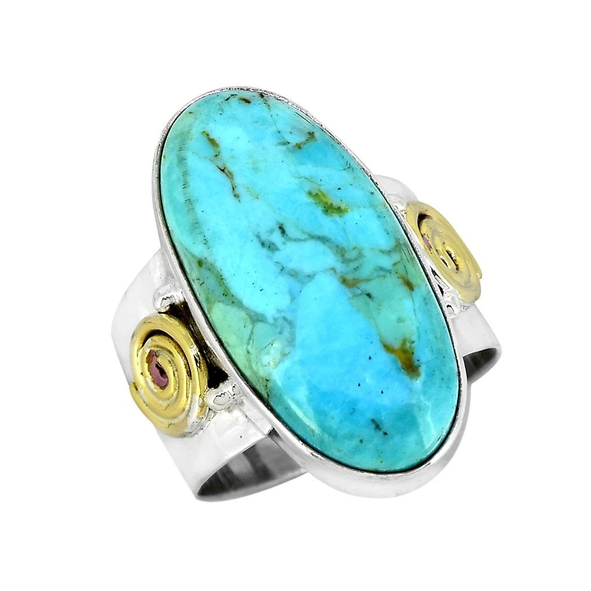 YoTreasure Blue Mohave Turquoise 925 Sterling Silver Brass Bold Ring Jewelry
