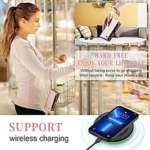 CASEME for iPhone 13 Pro Max Case Wallet Case Cover for Women Men Girls Durable 2 in 1 Detachable Premium Leather with 8 Card Holder Slots Magnetic Zipper Pouch Flip Lanyard Strap Wristlet - Rose Gold