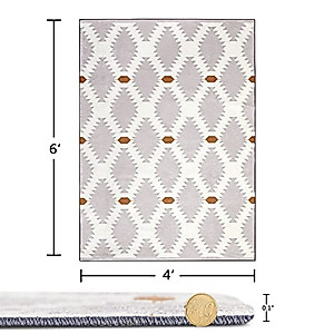 RoomTalks Flatweave Ultra Thin Area Rugs 4x6, Slip Resistant No-Pile Chenille Printed Modern Geometric Khaki Area Rug Machine Washable, Boho Vintage Floor Carpet for Dining Room Kitchen Entryway