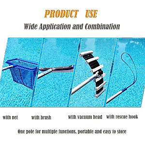 Upgraded Professional 16 Foot Swimming Pool Pole Telescopic Aluminum, 1.28mm Thicken Fits Pool Net Skimmer Rake Vacuum Head Brush Cleaning Heavy Duty, Adjustable 3 Section from 6 to 16ft Extension