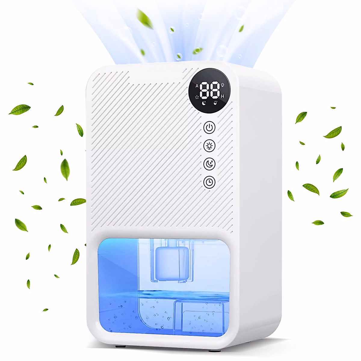 Dehumidifiers for bedroom 40 OZ Water Tank with Digital display Auto-Off, Portable Small Dehumidifier for Room,Bathroom,RV,Basement, Closet 500 sq.ft,7 Colors LED Light (White)