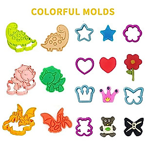 Jaeespon Dough Play Tools for Kids-40pcs Dough Sets with Dinosaur Fruit Roller Cutter Scissor and Various Plastic Accessories Molds, Best Toys Gift for Age 2-8