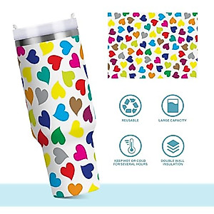 MCHIVER Colorful Hearts 40 oz Tumbler with Handle and Straw Stainless Steel Vacuum Water Bottle Leak-proof Travel Coffee Mug Insulated Tumbler with Lid