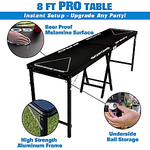 GoPong PRO 8 Foot Premium Beer Pong Table - heavy-duty (Black, 36-Inch Tall)