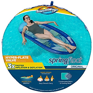 SwimWays Spring Float Original Pool Lounge Chair with Hyper-Flate Valve, Blue Palm
