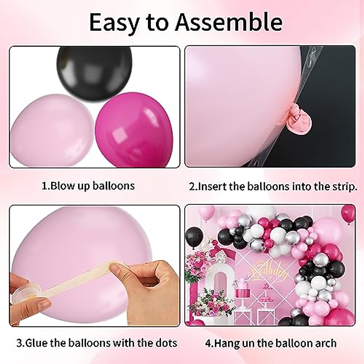 Pink and Black Balloon Garland Kit, 119pcs Black Balloon and Hot Pink Balloon with Macaron Pink Hot Pink Black White Silver Balloon for Birthday Party, Weddings, Baby Shower, Anniversaries