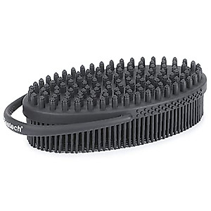 FREATECH Exfoliating Silicone Body Scrubber with Built-in Loop Handle, Dual-sided Bath Shower Body Brush for Deep Cleansing and Massage, Easy to Hold and Hang, Hygienic and Long-lasting, Black