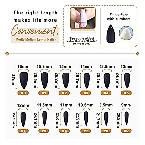 Morily 24pcs Fake Nails Matte Pure Color Medium Long Stiletto Almond Press on Nail False Tips Artificial Finger Manicure for Women and Girls (Black)