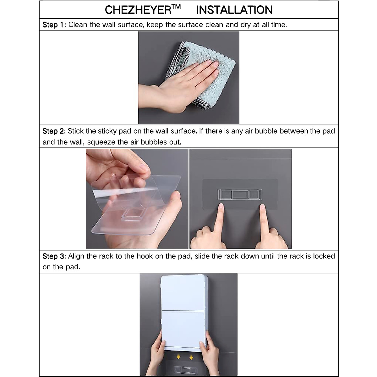 CHEZHEYER Wall Mounted Strong Adhesive Foldable Floating Shelf Rack for Food Preparation & Work; Punching-Free Storage Rack for Kitchen, Dining Room (Light Blue)