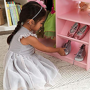 KidKraft Wall Mount Wooden Fashion Pretend Dress-Up Station Children's Furniture with Storage and Mirror - Pink, Gift for Ages 3+