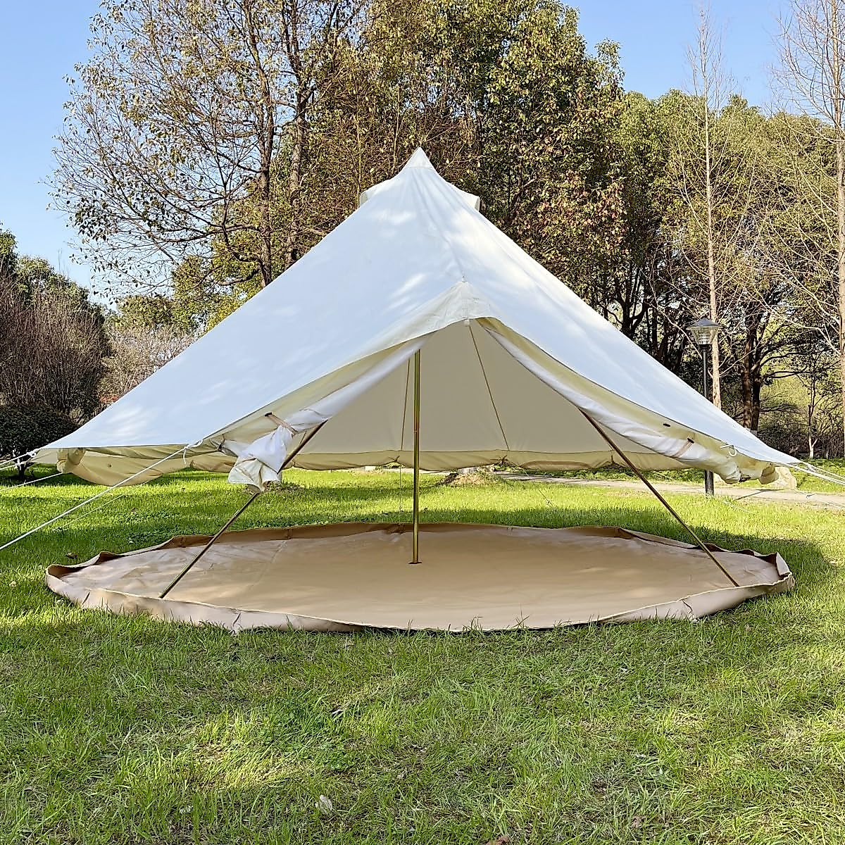 Outdoor Family Camping Safari Glamping Tent Waterproof Luxury 3/4/5/6M Yurt Bell Tent with Mesh Screen (Off White Oxford Tent, 4M Bell Tent)