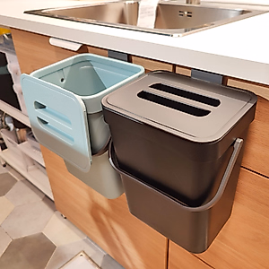 StoneSpace Kitchen Compost Bin for Countertop, Hanging Small Trash Can with Lid Under Sink for Kitchen Bathroom, Mountable Compost Bucket, Black