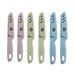 Kocpudu Paring Knife, Sharp and Durable Fruit Knife with Protective Cover, Suitable for Most Types of Vegetables and Fruits,6 Pieces (pink, Blue, Green)