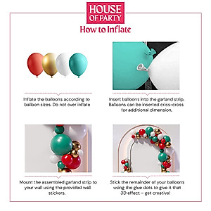 HOUSE OF PARTY Red, White and Gold Balloon Garland Kit 123 Pcs - Teal, Dark Red Metallic Balloons Arch for Valentine, Wedding, Graduation, Birthday Decorations and Party Supplies