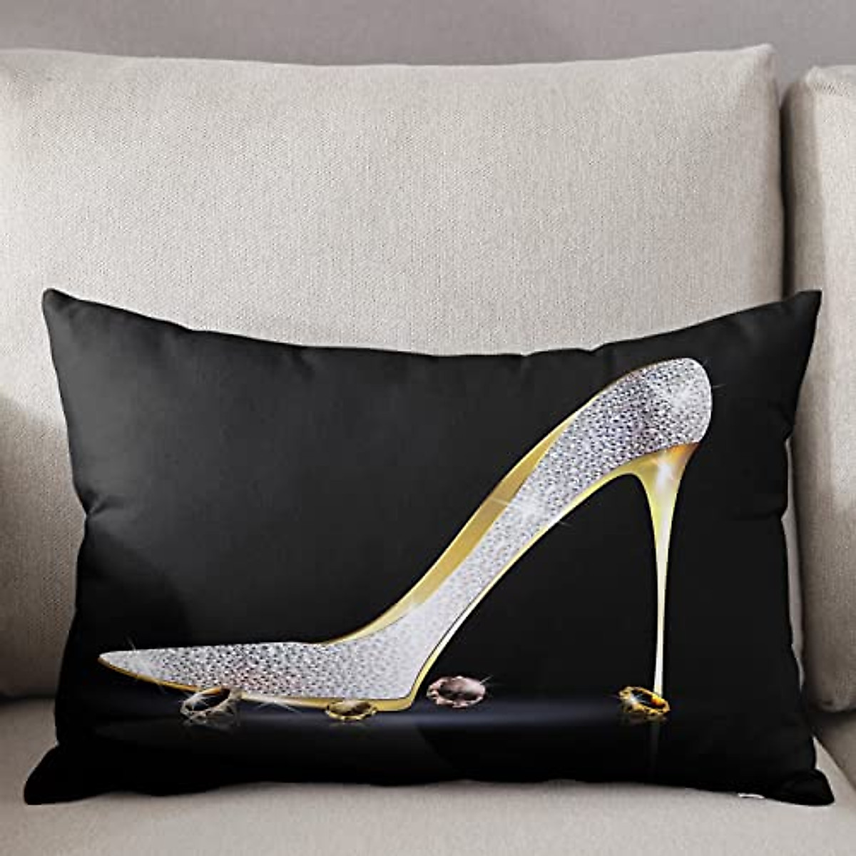 Maliyand Body Pillow Covers,Sexy Diamond High Heels White Golden Black Decorative Pillow Cover Pillow Case Cushion Cover for Bed Sofa Couch Home Decor 20"x30"