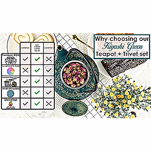 Japanese Cast Iron Teapot Large Capacity 40Oz with Trivet and Loose Leaf Tea Infuser, Cast Iron Tea Kettle Stovetop Safe. Tetsubin Coated with Enamel Interior.