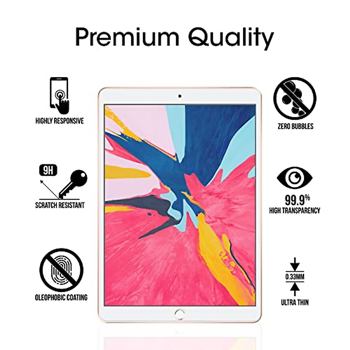 amFilm Glass Screen Protector for iPad Air 3, iPad Pro 10.5" (2017), Apple Pencil Compatible, Tempered Glass, 2 Pack