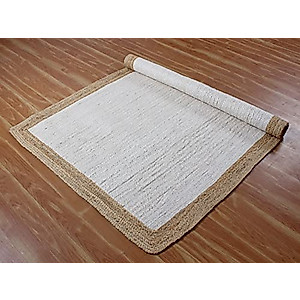 CASAVANI 100% Handmade Natural Jute Rugs Geometric White & Beige Hand Braided Rag Rug Best Uses for Living Room Bedroom Entryway Laundry Room Doorway Door Mate 4x8 6x8 5x5 Feet Square