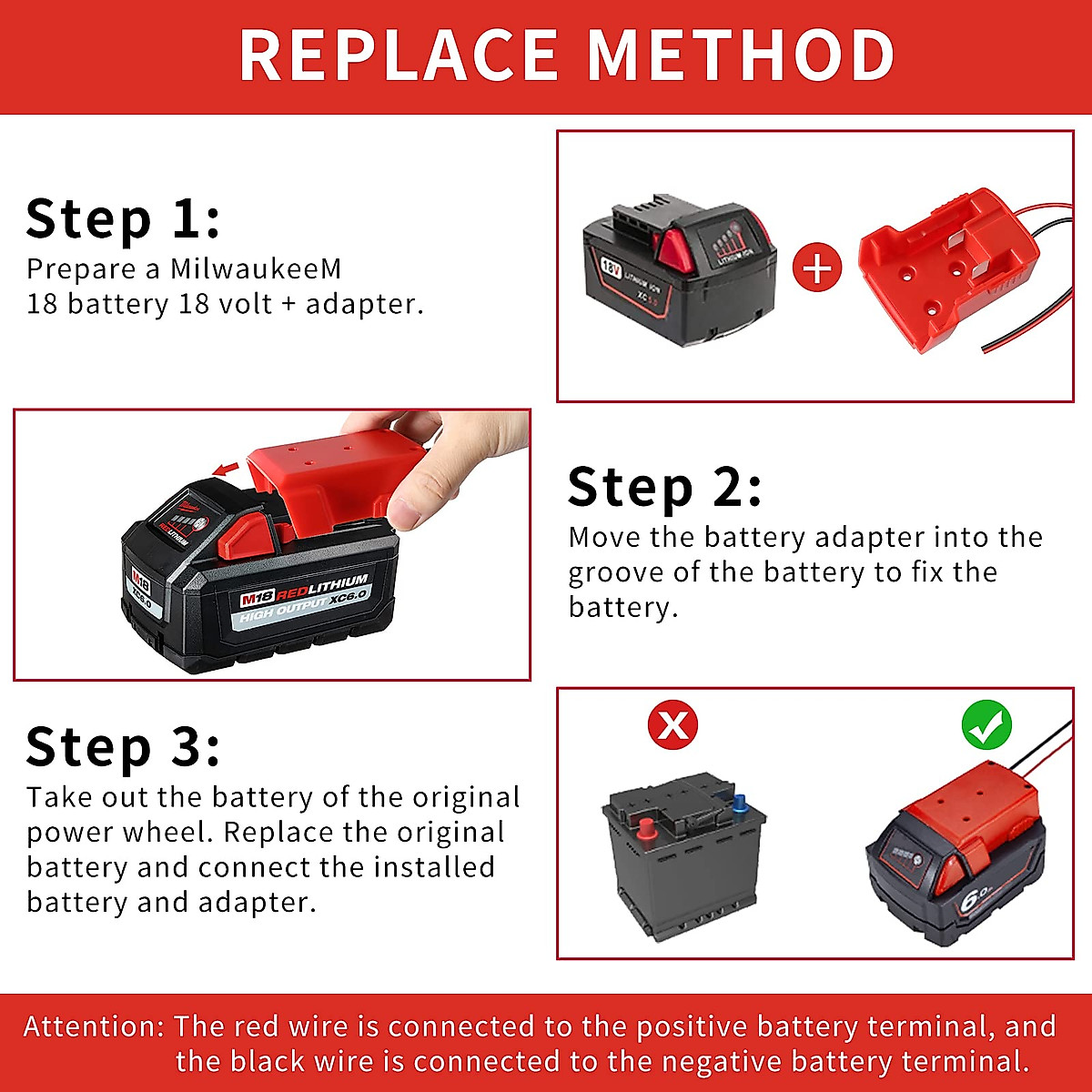 Battery Adapter for Milwaukee, Huazu 2 Pack Power Wheels Adapter for Milwaukee M18 Battery 18V, Power Tool Battery Connector 12 Gauge Robotics (DIY)