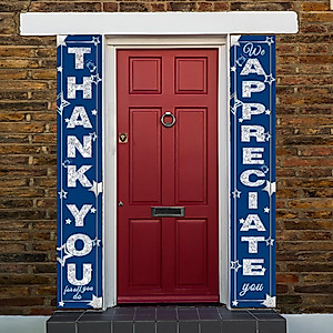 We Appreciate You Banner Decorations Thank You Door Banner Thank You for All You Do Backdrop for Teacher Employee Staff Doctors Nurse Poaster Volunteer Appreciation Week Party Porch Sign - Blue Silver