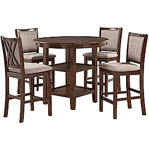 New Classic Furniture Amy 5-Piece Counter Dining Table Set, Cherry