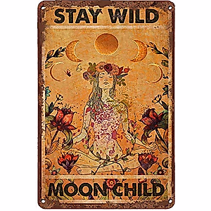 LINQWkk Creative Tin Sign Stay Wild Moon Child Funny Novelty Metal Retro Wall Decor for Home Gate Garden Bars Restaurants Cafes Office Store Pubs Club Gift 12 X 8 INCH Plaque Sign, 12x8
