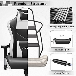 YITAHOME Massage Gaming Chair Big and Tall 350lbs Heavy Duty Ergonomic Video Game Chair High Back Office Computer Chair Racing Style with Headrest and Lumbar Support,White