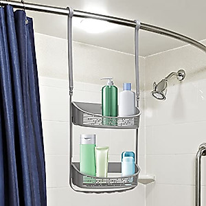BLACK+DECKER 2-Way Convertible Hanging Anti-Swing Shower Caddy, 2 Way Adjustable Arm, Over The Door, Loofah & Razor Hooks, Storage & Organization, Large and Small Bottles and More, Grey