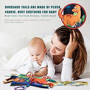 AMINFUN Soft Baby Cloth Book, Colorful Dinosaur Fabric Baby Learning Book,Touch and Feel Crinkle Sound Early Educational Toy, Gift for Babies Infants Toddlers