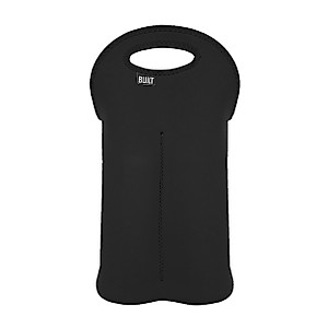 BUILT 2-Bottle Stain Resistant Neoprene Wine/Water Bottle Carry Tote, Black