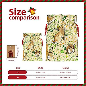 Drawstrings Christmas Gift Bags Cute-Bunny-Rabbit-Watercolor Presents Wrapping Bags Xmas Gift Wrapping Sacks Pouches Medium