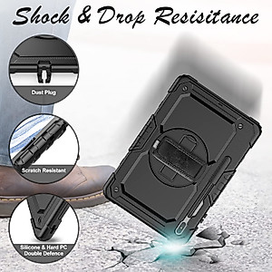 BASE MALL Tablet Case for Samsung Galaxy Tab S8 Plus 2022/S7 FE/S7 Plus 5G 12.4-inch [with Tempered Glass Screen Protector], [Shockproof],Rotatable Kickstand,S Pen Holder,Hand/Shoulder Strap (Black)