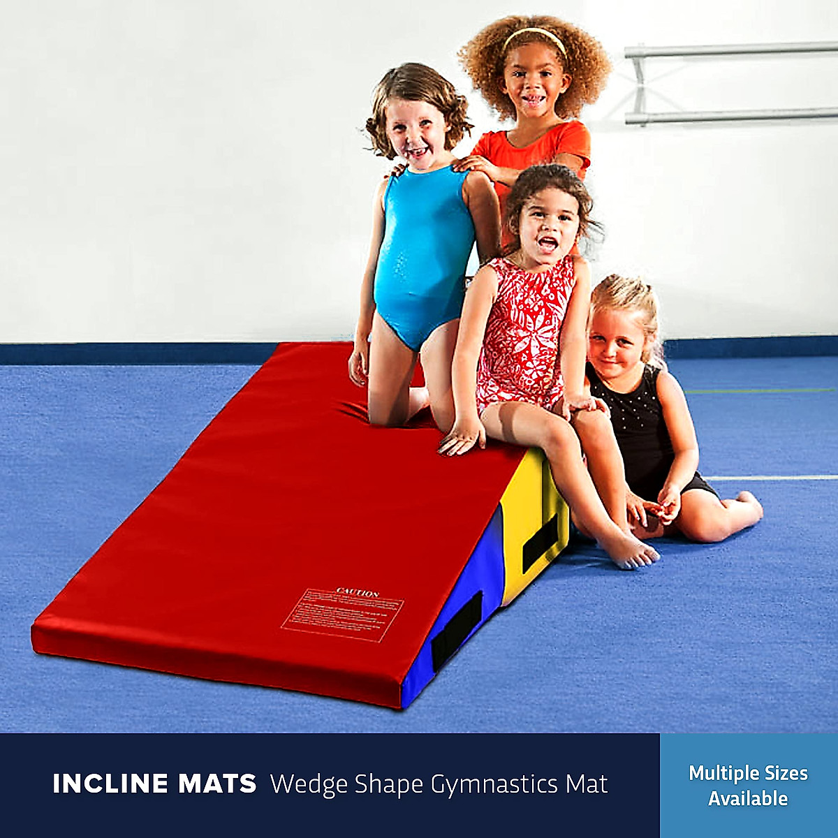 IncStores Gymnastics Wedge Mat | Foldable Vinyl-Covered Foam Gymnastics Cheese Mat for Learning Rolls, Handsprings and Many Other Acrobatic Stunts | Rainbow, 14" x 24" x 33"