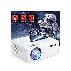 MiTecHPro Native HD 1080P Projector with 5G WiFi, 340 ANSI Portable Movie Projector 4K Support with Zoom Function and Timer Shutdown, Outdoor Projector for HDMI/USB/Laptop/iOS & Android Phone, White