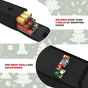 Demao Wrapping Paper Storage Bag 31", Gift Wrapping Paper Organizer Storage Containers with Pocket for Crafts Poster Tools, Christmas Wrap Paper Holder fits for 9 Standard Rolls (Black-2pc)