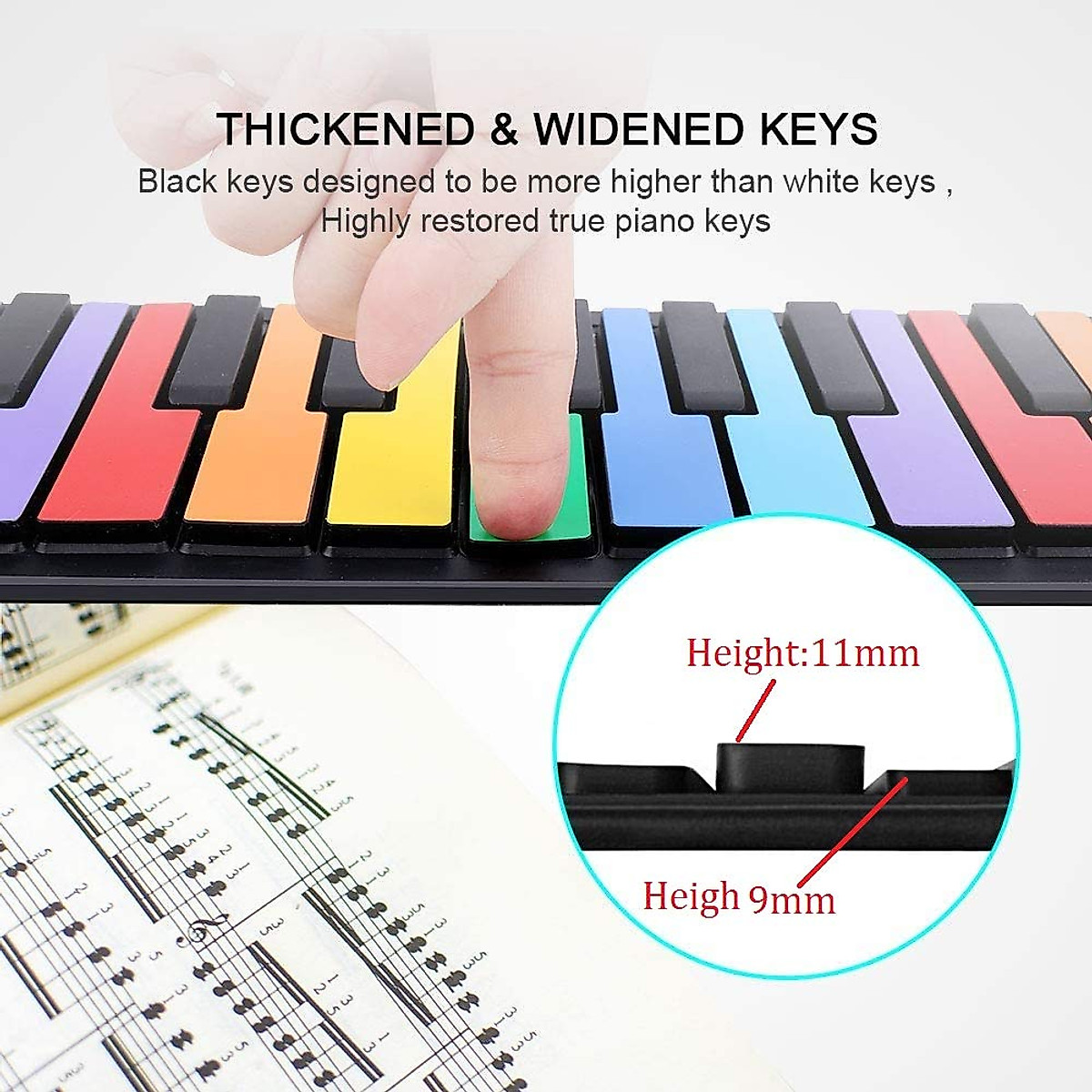 Roll Up Piano 49 Keys Portable Upgrade Rechargeable ElectronicPiano Keyboard for Kids/Beginners Rainbow
