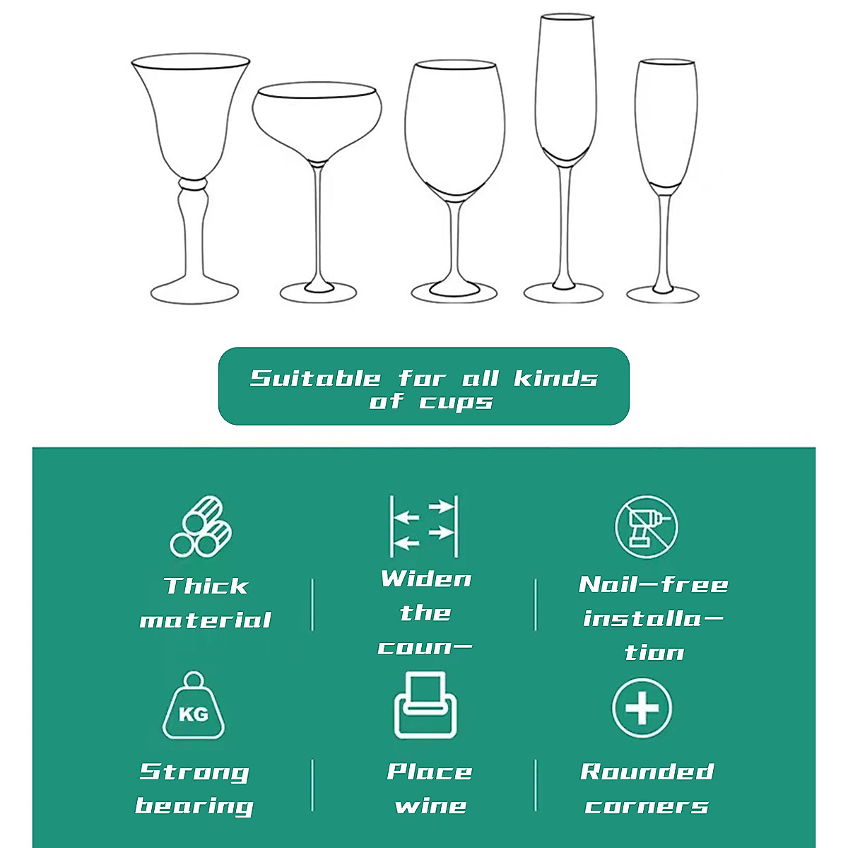 Vaisoeny Wine Glass Holder Under Cabinet ，Wine Glass Rack - Under Cabinet Stemware Wine Glass Holder Glasses Storage Hanger plastic Organizer for Bar Punch-free Self-adhesive 2 Pack（White）