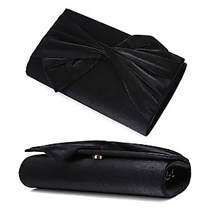 IXEBELLA Satin Evening Bag Bow Clutch Purse for Women Formal Party/Prom/Wedding (Black)