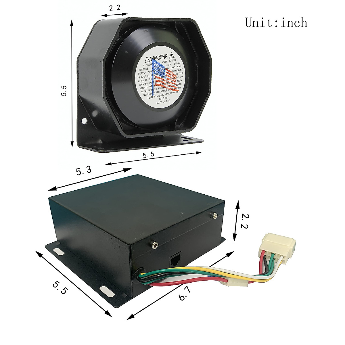 Rockmoon 9200E Amplifier Police Siren & Metal Ultra Slime Octagon Compact Flat Speaker,DC12V 100W Multi-Tones Wired Control with Mic Loudspeaker Emergency Electronic PA System for Police Cars, Black