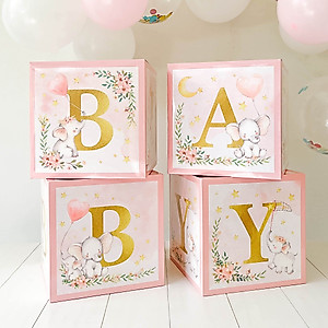 Kate Aspen Boxes with Letters for Baby Shower Decoration Little Peanut, One Size, Pink Elephant