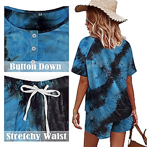 WIHOLL Lounge Sets for Women 2 Piece Outfits Summer Bermuda Shorts Set Tie Dye Blue XL