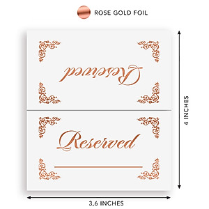 Reserved Table Signs Cards Rose Gold Foil, 20-Pack Table Tent, VIP Place Card with Line to Write, Double Sides Reserved Rose 6