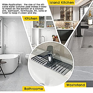 Kitchen Sink Splash Guard, Silicone Faucet Handle Drip Catcher Mat, Faucet Guard Mat Drain Drying Pad, Water Splash Guard for Kitchen & Bathroom Countertop Protect, Kitchen Sink Accessories (Grey)